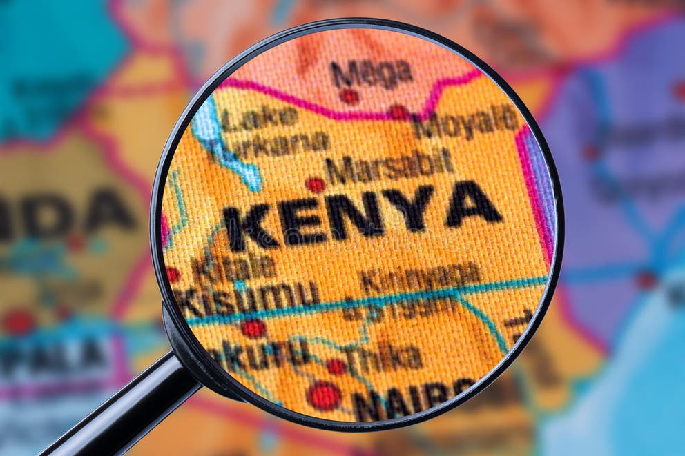 Map of KENYA through Magnifying Glass. Stock Image - Image of atlas ...