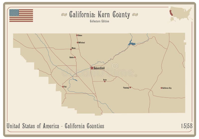 Map of Kern County in California Stock Vector - Illustration of highway ...