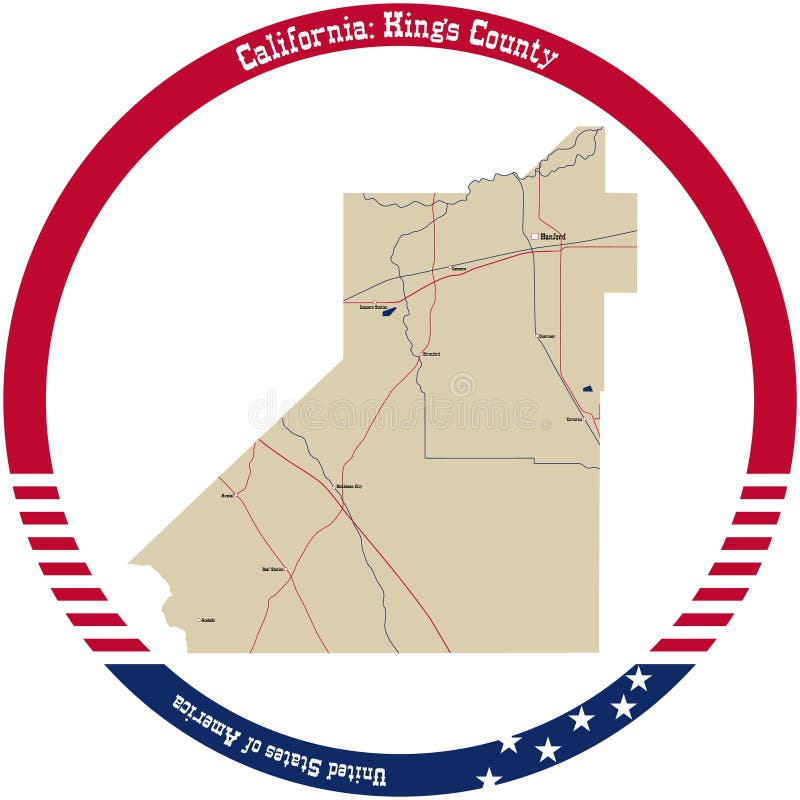 Map of Kings County in California, USA Stock Vector - Illustration of ...