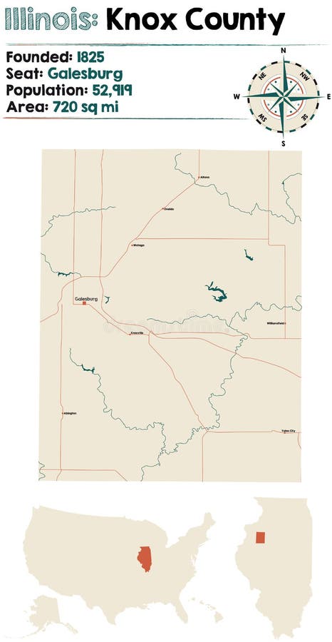 Map of Knox County in Illinois Stock Vector - Illustration of road ...