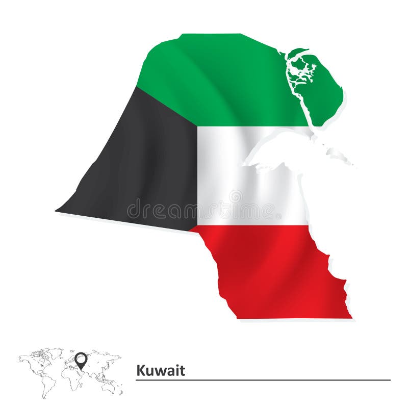 Map of Kuwait with flag stock vector. Illustration of drawing - 125151235