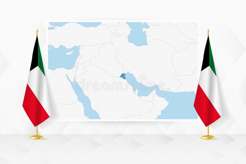 Map of Kuwait and Flags of Kuwait on Flag Stand Stock Vector ...