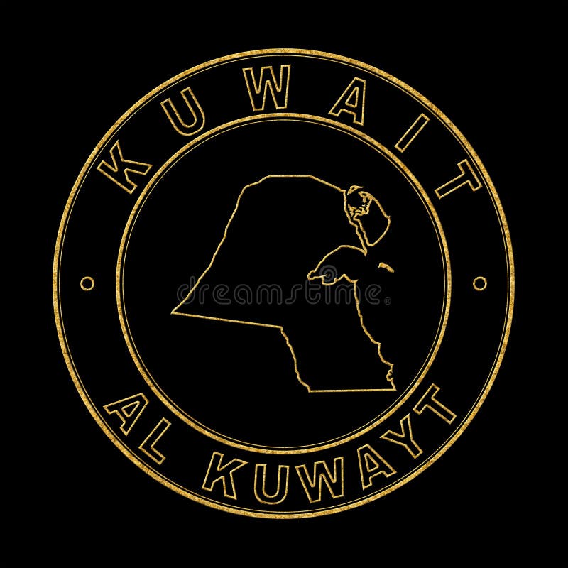 Map of Kuwait, Golden Stamp Black Background Stock Illustration ...