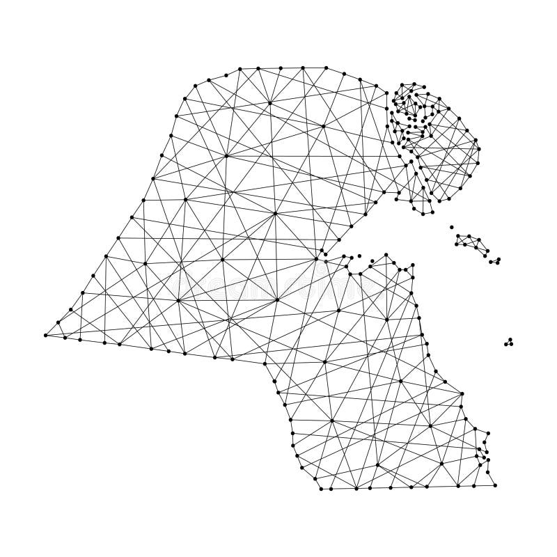 Map of Kuwait from Polygonal Black Lines, Dots of Illustration Stock ...
