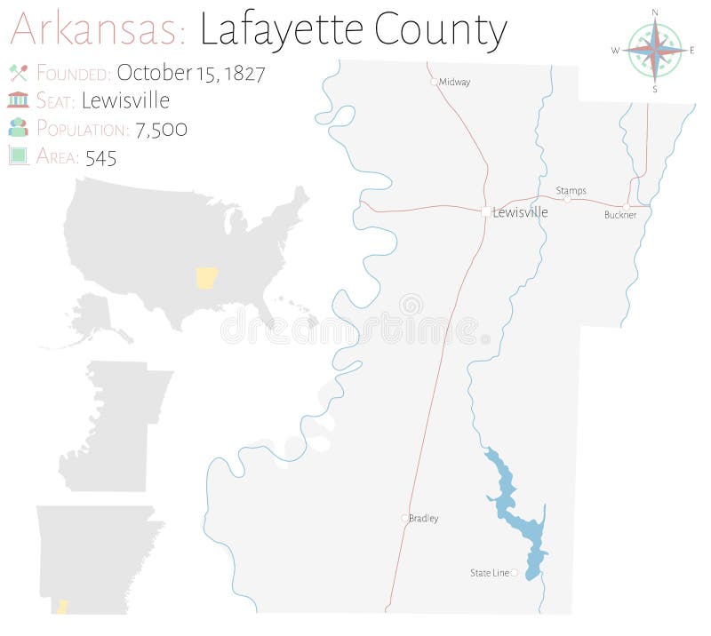 Map of Lafayette County in Arkansas Stock Vector - Illustration of ...