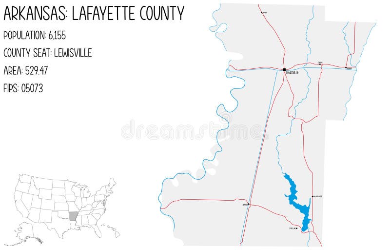 Map of Lafayette County in Arkansas, USA. Stock Vector - Illustration ...