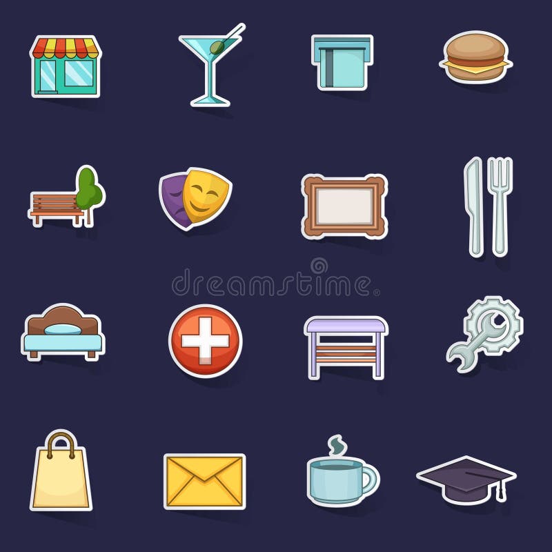 Map Landmarks Objects Icons Set Vector Sticker Stock Vector ...