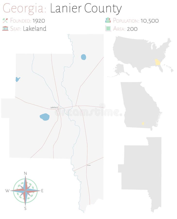 Map of Lanier County in Georgia Stock Vector - Illustration of lanier ...