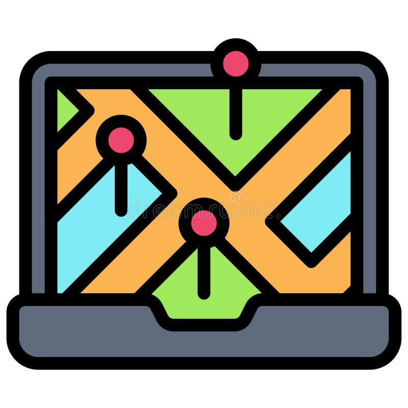 Route Map on Laptop Screen Icon, Location Map and Navigation Vector ...