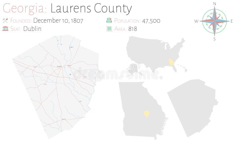 Map of Laurens County in Georgia Stock Vector - Illustration of colors ...