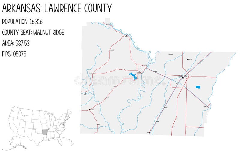 Map of Lawrence County in Arkansas, USA. Stock Vector - Illustration of ...
