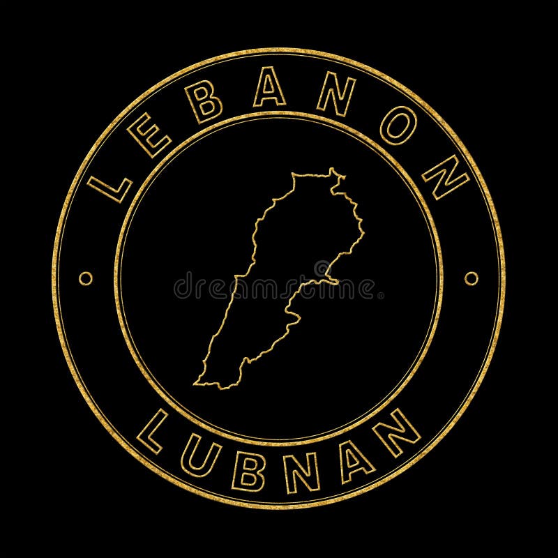 Map of Lebanon, Golden Stamp Black Background Stock Illustration ...