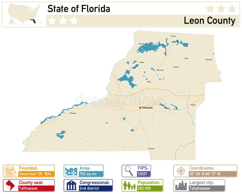 Map of Leon County in Florida USA. Stock Vector - Illustration of state ...