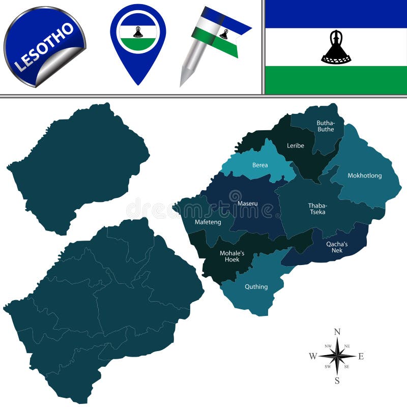 Map of Lesotho with Named Districts Stock Vector - Illustration of ...