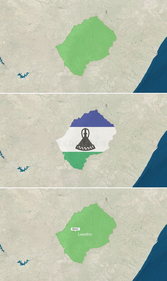 The Map of Lesotho with Text, Textless, and with Flag Stock ...