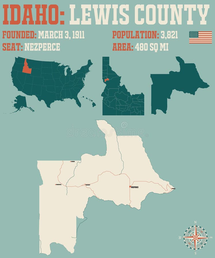 Map of Lewis County in Idaho Stock Vector - Illustration of federal ...