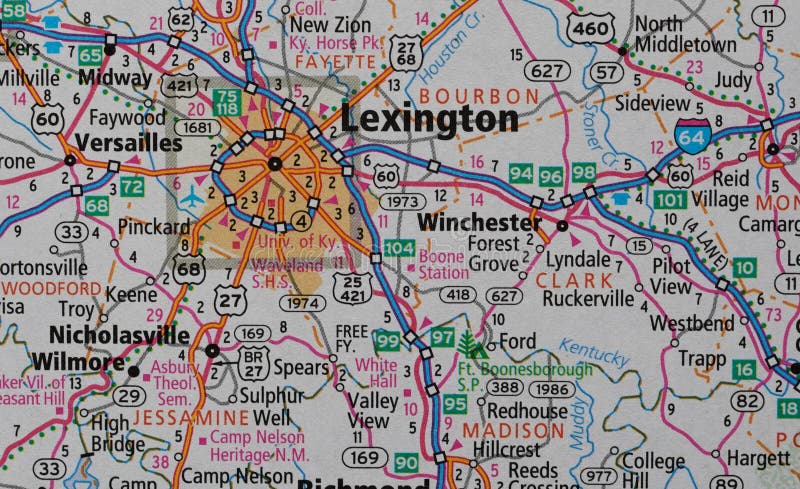 Map of Lexington, Kentucky Area Editorial Stock Photo - Image of ...