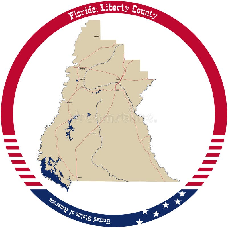 Map of Liberty County in Florida, USA. Stock Vector - Illustration of ...