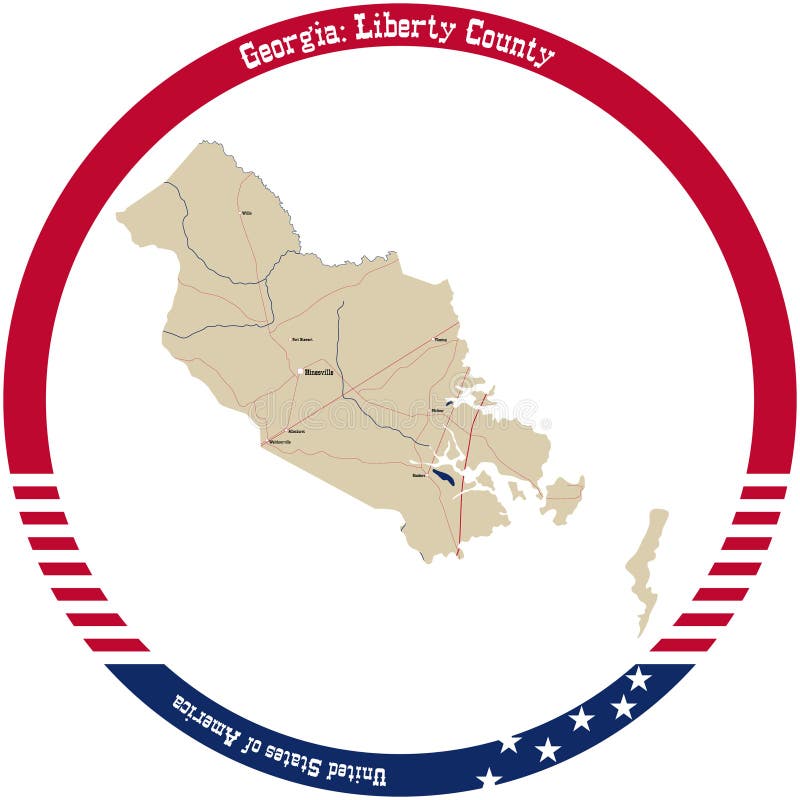 Map of Liberty County in Georgia, USA Stock Vector - Illustration of ...