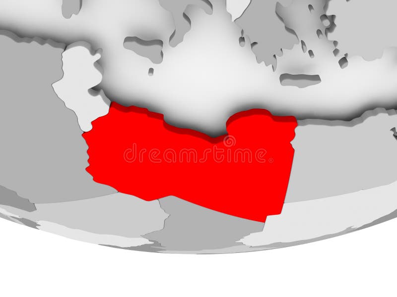 Libya in red on grey map stock illustration. Illustration of libyan ...