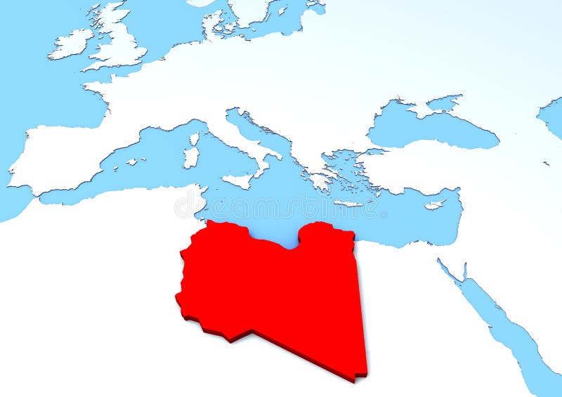 Map Libya Raised, Red, 3d, Africa, Europe Stock Illustration ...