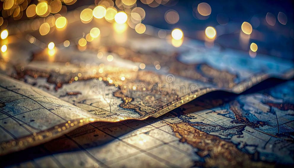 A Map with a Light Shining on it Stock Illustration - Illustration of ...