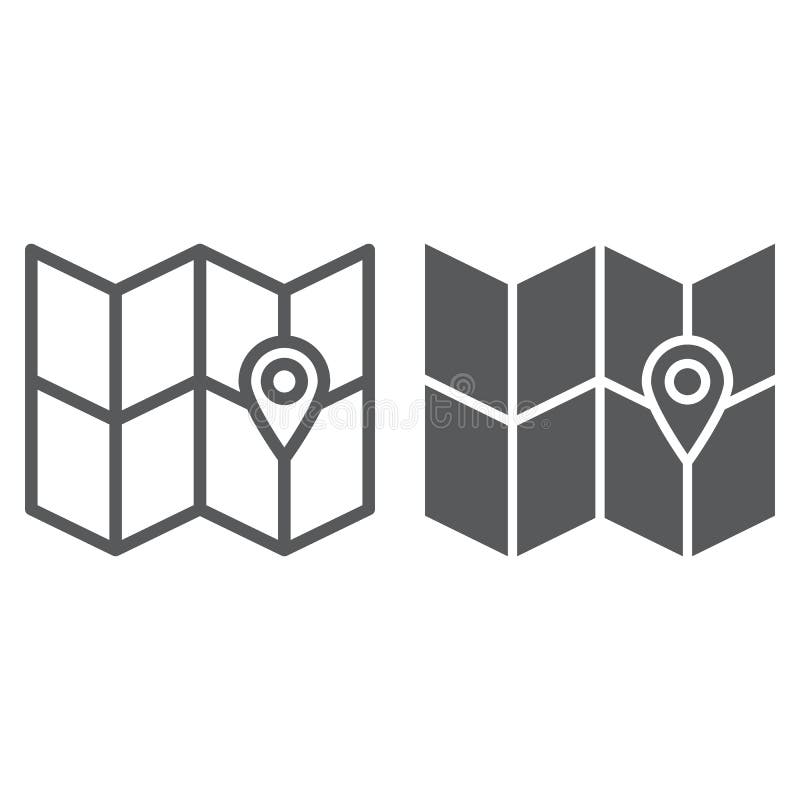 Map Line and Glyph Icon, Location and Travel, Direction Sign, Vector ...