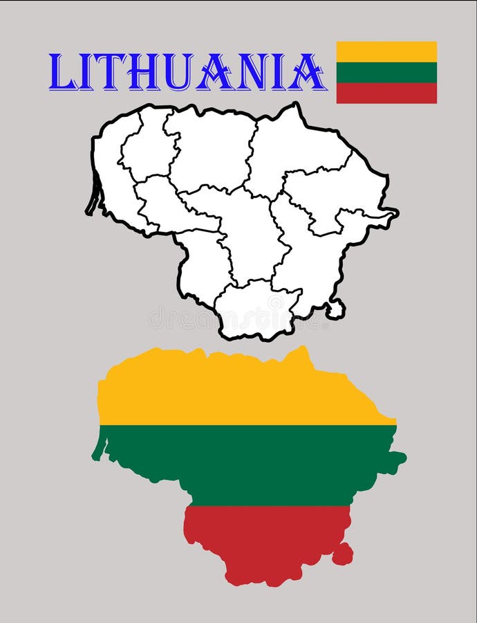 Map of Lithuania with Regions and Flag Draw and Cut Out Stock ...