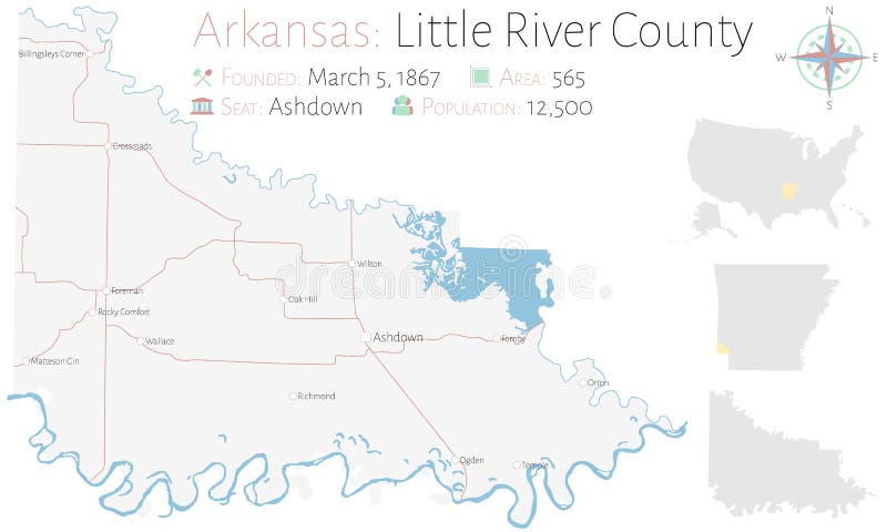 Map of Little River County in Arkansas Stock Vector - Illustration of ...