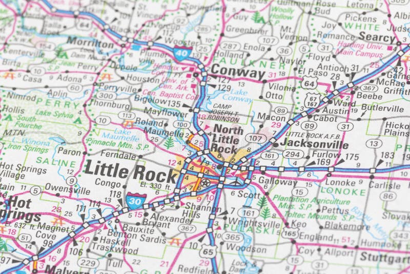 Map of Little Rock on the Map, Arkansas. Stock Photo - Image of page ...