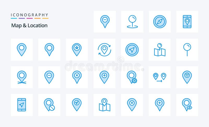 25 Map Location Blue Icon Pack Stock Vector - Illustration of star ...