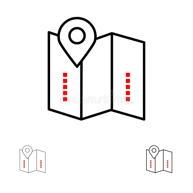 Map, Location, Directions, Location, Bold and Thin Black Line Icon Set ...