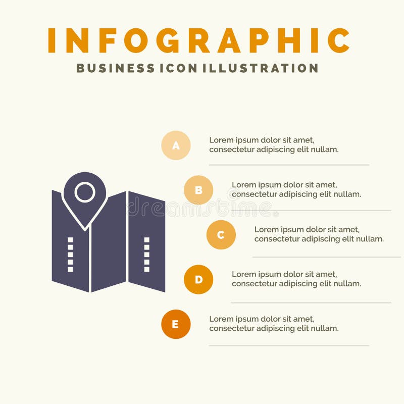 Map, Location, Directions, Location, Solid Icon Infographics 5 Steps ...