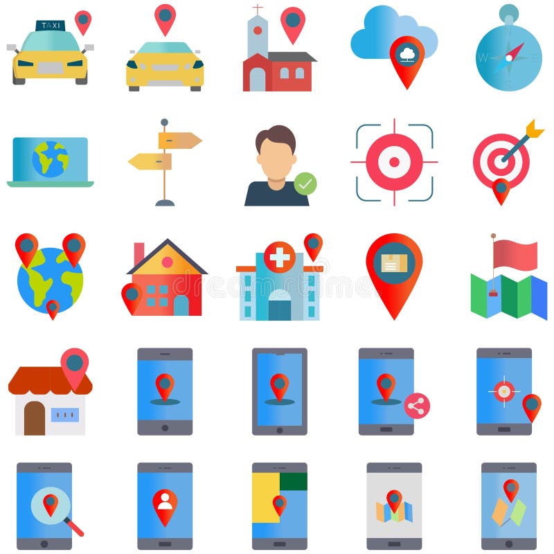 Map and Location Icon Pack stock vector. Illustration of icon - 265510706