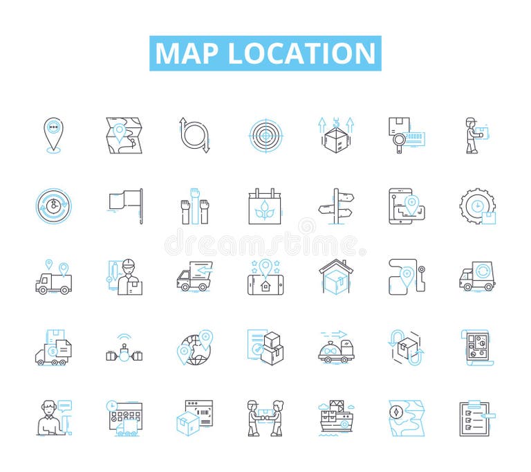 Map Location Linear Icons Set. Coordinates, Geolocation, Plot ...
