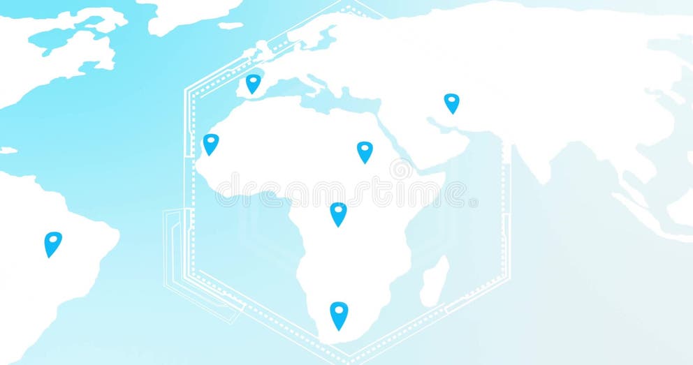 Map with Location Markers Image Over Hexagonal Grid Stock Illustration - Illustration of digital ...