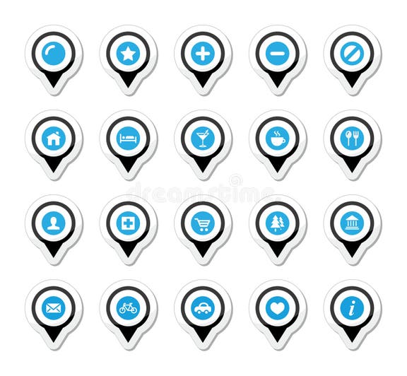 Map Location Markers, Pointers Icons Set Stock Illustration ...