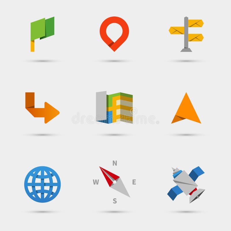 Map, Location and Navigation Icons in Flat Paper Stock Vector ...