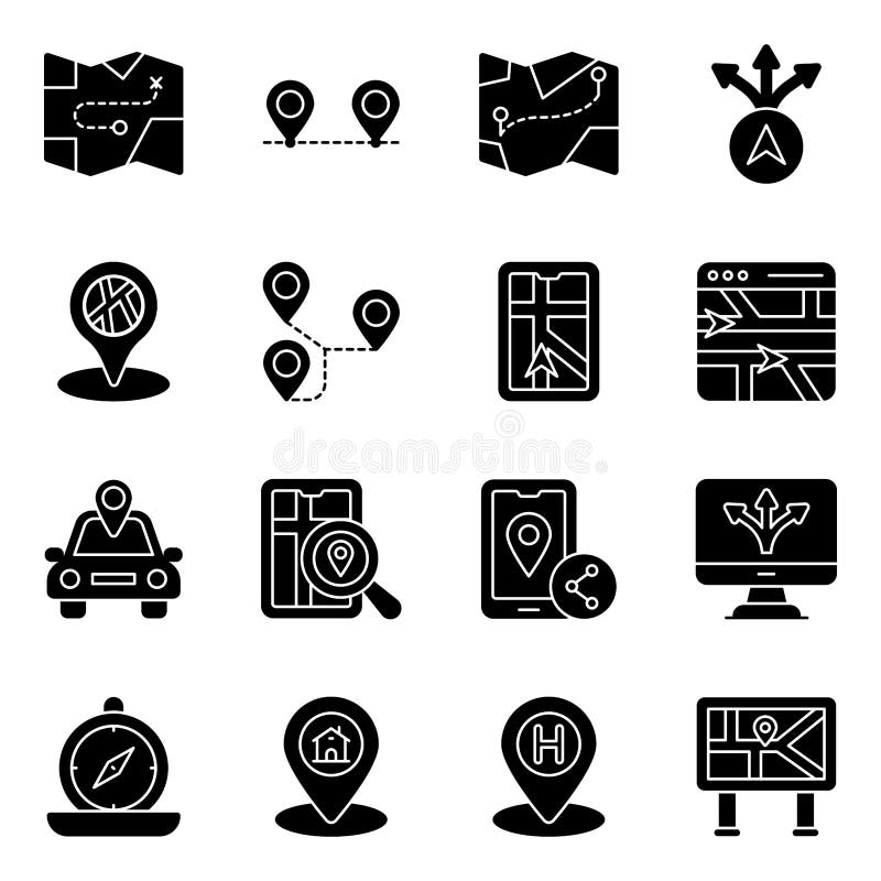 Pack of Maps and Location Solid Icons Stock Vector - Illustration of ...