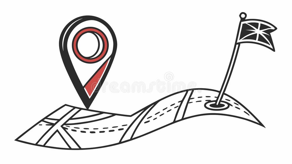 Map with Location Pin and Flag, Navigation Destination, Vector Design ...