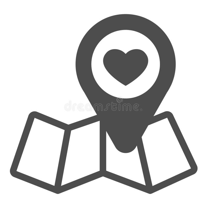 Map and Location Pin with Heart Solid Icon, Charity Concept. Vector ...