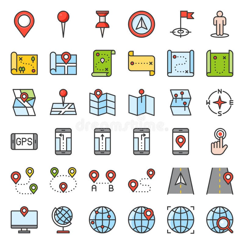 Map, Location, Pin and Navigation Vector Flat Design Icon Stock Vector ...