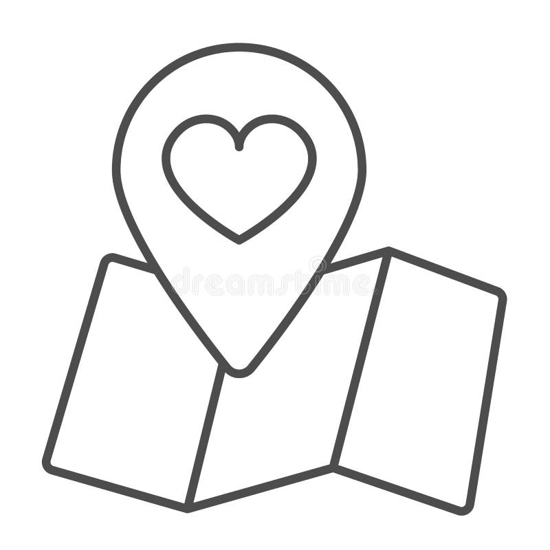 Map and Location Pin Pointer with Heart Thin Line Icon, Dating Concept ...