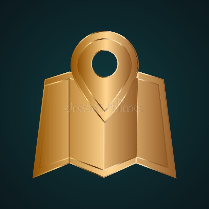 Map Location Pin Pointer Icon Vector Logo. Gold Metal with Dark ...