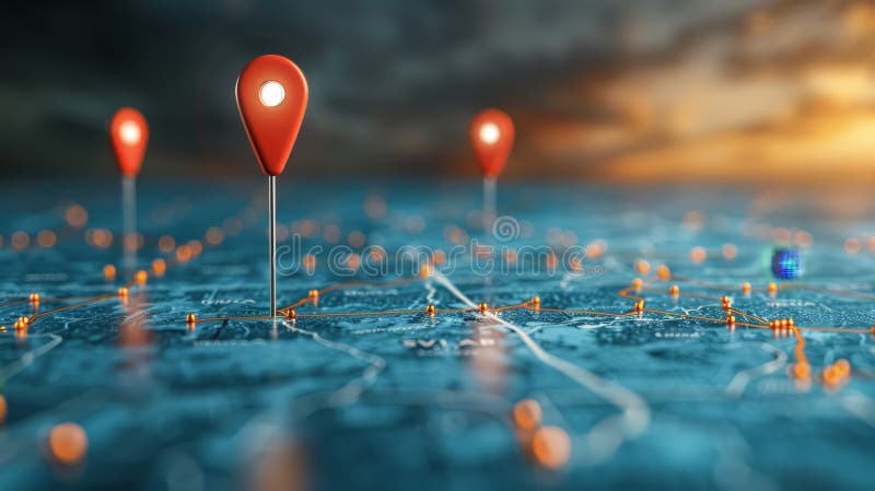 Map with Location Pins and Connected Routes Stock Illustration ...