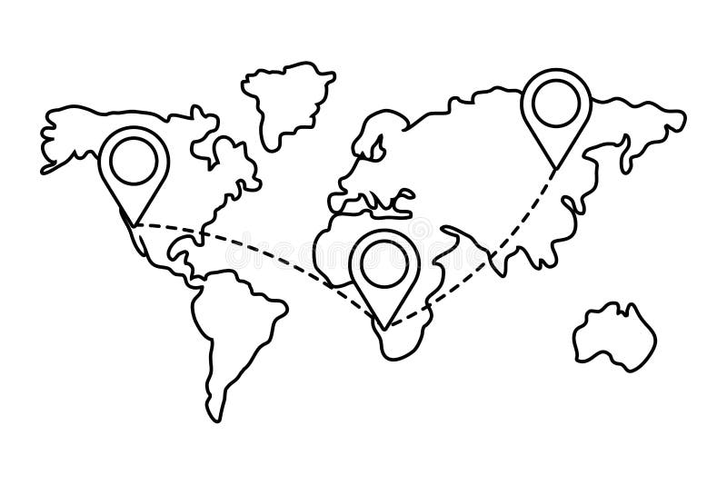 Map with Location Pointers in Black and White Stock Vector ...
