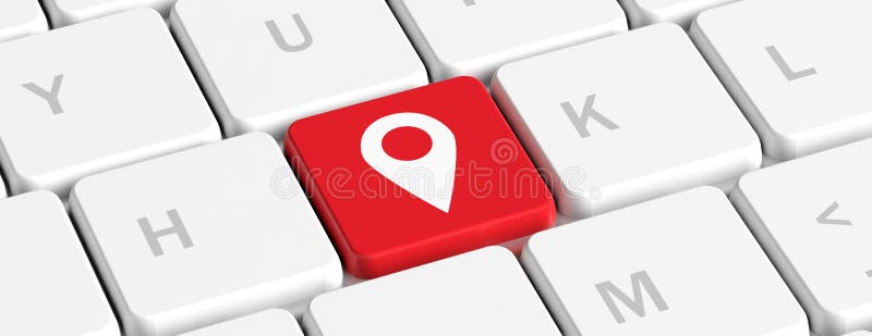 Map, Location. Red Key Button with a Pointer Sign on a Computer ...
