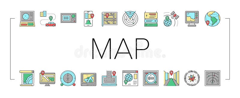 Map Location System Collection Icons Set Vector . Stock Vector ...