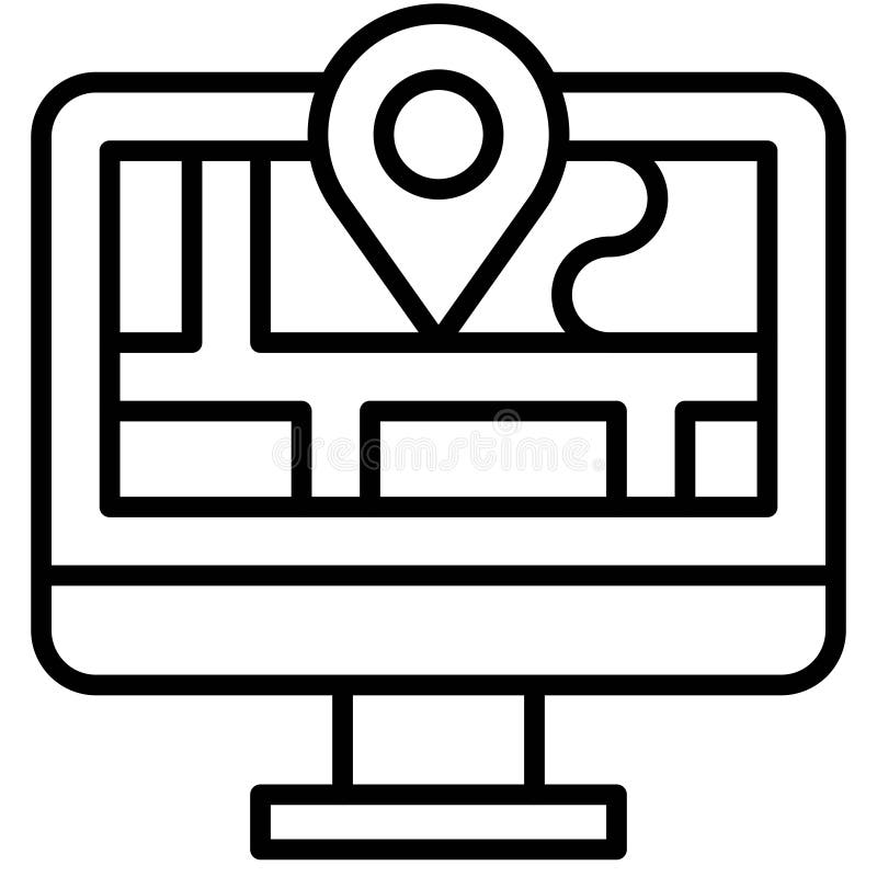 Map and Location, Telecommuting or Remote Work Icon Stock Vector ...