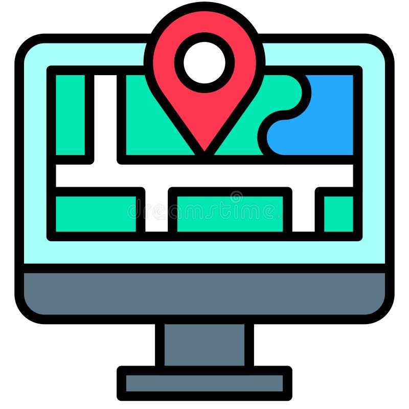 Map and Location, Telecommuting or Remote Work Icon Stock Vector ...